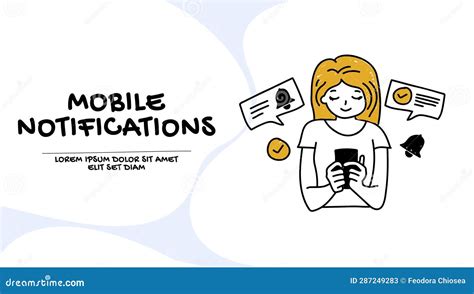 Vector Of A Woman Using Mobile Phone With App Notifications Turned On Stock Illustration