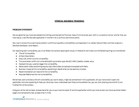Project Problem Statement Ethical Hacking Training Problem Statement