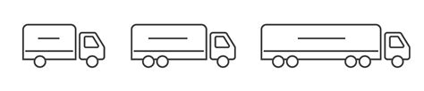 트럭 차량 아이콘 선 획 벡터 간단한 그래픽 세트 긴 세미 밴 화물 화물 배송 운송 개요 선형 예술 그림 실루엣 작은 큰 화물