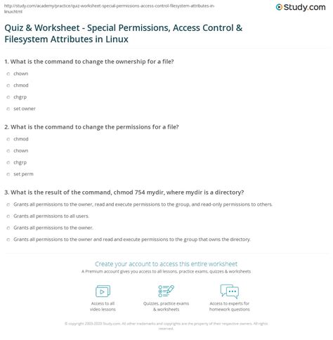 Quiz Worksheet Special Permissions Access Control Filesystem