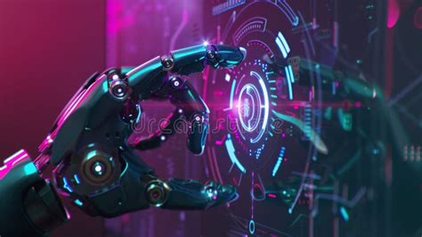 an artificially intelligent robotic arm or hand presses the index
