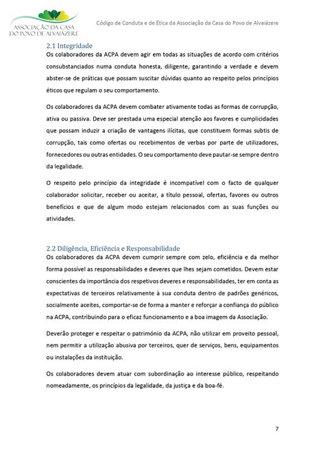 Código De Ética E Conduta Associação Da Casa Do Povo De Alvaiázere