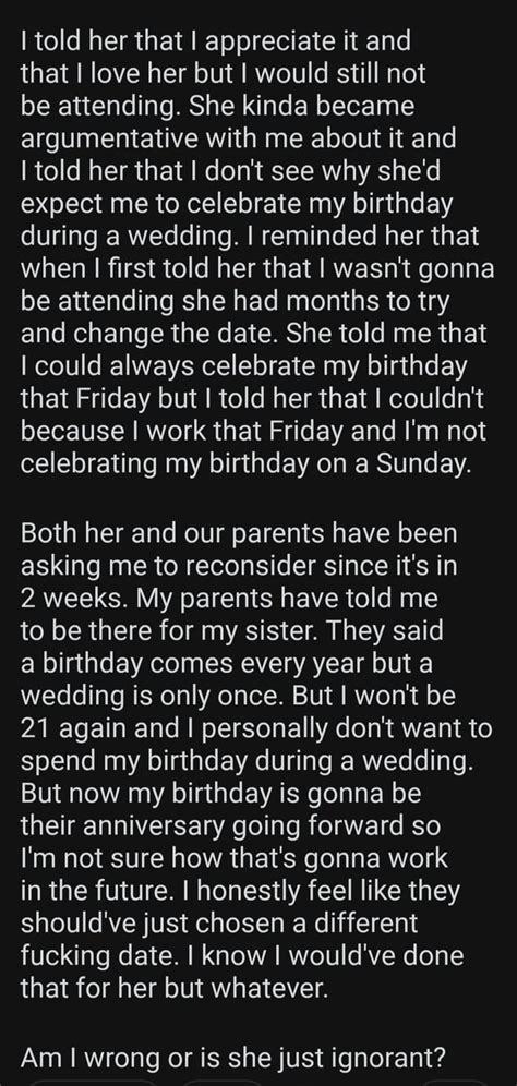 Not Oop Aitah For Not Wanting To Go To My Sisters Wedding Because