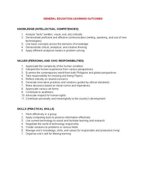 General Education Learning Outcomes General Education Learning