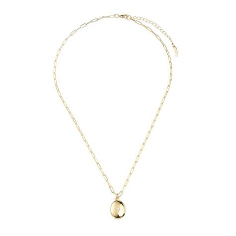 Paper Clip Chain Necklace With Zircon Studded Golden Oval Pendant Ttt