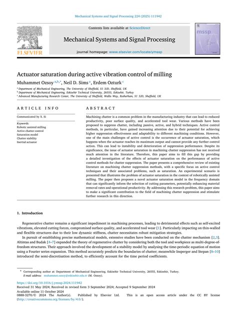 Pdf Actuator Saturation During Active Vibration Control Of Milling