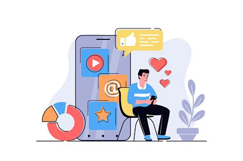 만화 사람들 디자인을 가진 소셜 미디어 마케팅 웹 개념 온라인 프로모션으로 게시물을 작성하고 팔로워를 확보하고 통계를 분석하는 사람 흰색 배경에 고립 된 평면 벡터