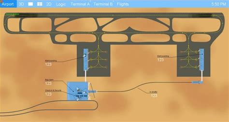 Airport with Two Terminals - Simulation Models in AnyLogic Cloud