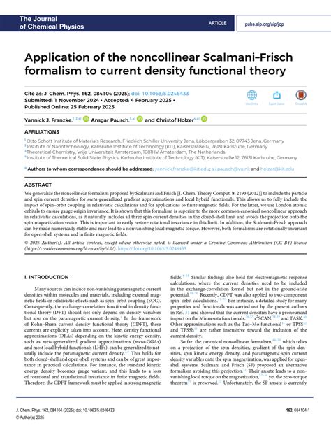 Pdf Application Of The Noncollinear Scalmanifrisch Formalism To Current Density Functional Theory