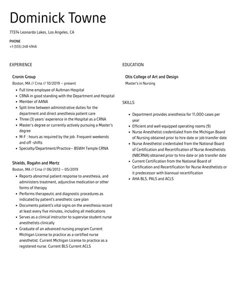 Crna Resume Samples Velvet Jobs