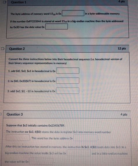 Solved D Question 1 4 Pts N A Byte Addressable Memory The