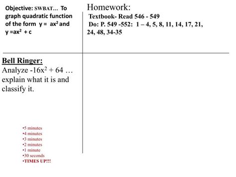 Ppt Objective Swbat To Graph Quadratic Function Of The Form Y Ax 2 And Y Ax 2 C