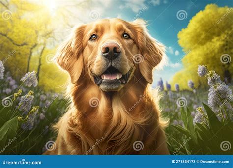 Golden Retriever Generative Ai Spring Dog Portrait Portrait Of A