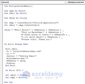VBA To Generate Multiple Lines In Email Body In Excel 2 Methods