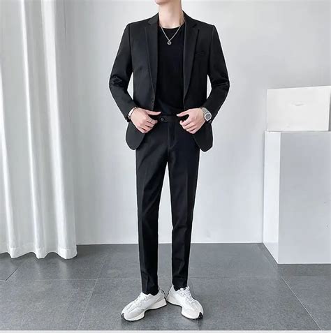 남성 블레이저 세트 작업 사무실 2023 남성 봄 가을 정장 포켓 코트 블레이저 남성 맞춤 남성 비즈니스 슬림 블레이저 G19 Aliexpress