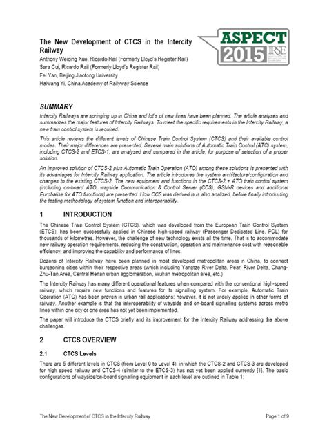 The New Development Of Ctcs In The Intercity Railway Summary 1