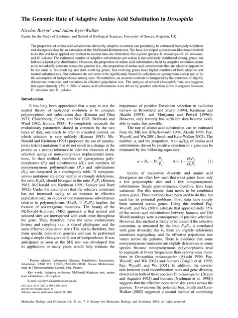 Pdf The Genomic Rate Of Adaptive Amino Acid Substitution In