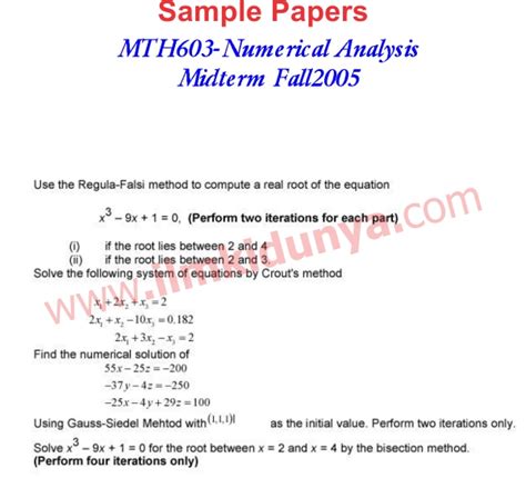 Mth603 Numerical Analysis Bs Software Engineering Vu University Past