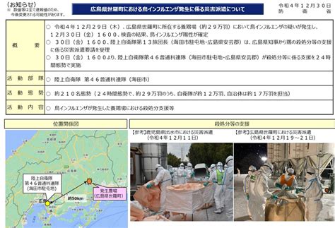 防衛省・自衛隊（災害対策） On Twitter 広島県世羅町 における 鳥インフルエンザ 発生に係る 災害派遣 について 12月