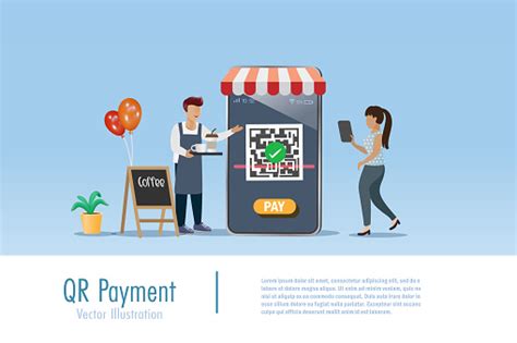 돈 지불을 위한 Qr 코드 스캔 여자는 모바일 화면에서 Qr 코드를 스캔하여 커피 음료를 사고 지불합니다 중소기업을 위한 스마트