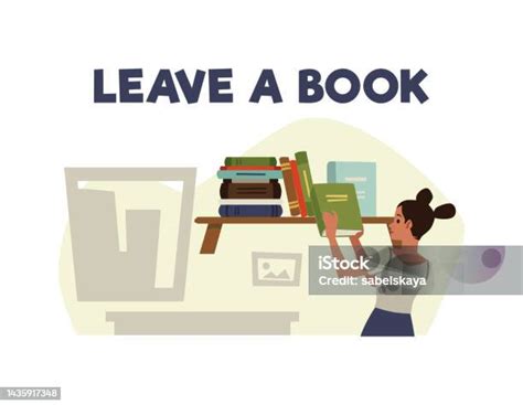 책 횡단의 선반에 책을 남기는 여성 흰색 배경에 고립 된 평평한 벡터 일러스트레이션 다른 사람들과 공유하고 교환하기 위해 공공 장소에 책을 남겨 두는 캐릭터 개념에 대한