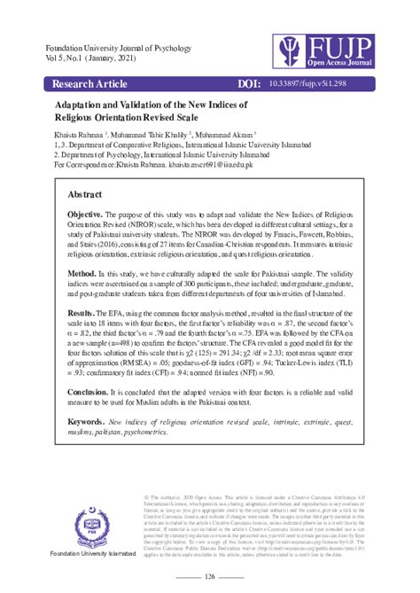 Pdf Adaptation And Validation Of The New Indices Of Religious Orientation Revised Scale