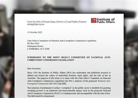 Submission To The Joint Select Committee On National Anti Corruption