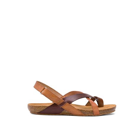 Brown Leather Flat Sandals With Scratch Straps Miswear