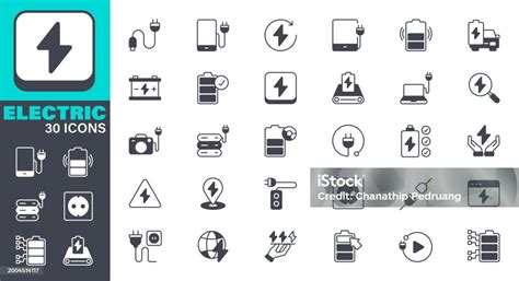 전기 아이콘 세트입니다 솔리드 아이콘 컬렉션 벡터 그래픽 요소 아이콘 기호 전기 전력선 전기 콘센트 전기 플러그 배터리 전원에 대한 스톡 벡터 아트 및 기타 이미지 Istock
