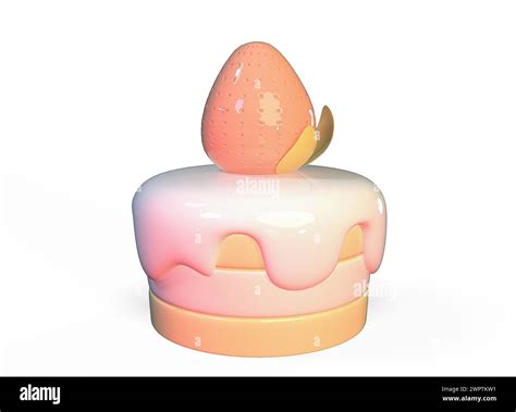Cartoon Strawberry Cake Icon On White Background 3d Rendering Stock