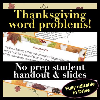 Thanksgiving Math Engaging Word Problems Fractions And Real Life Math