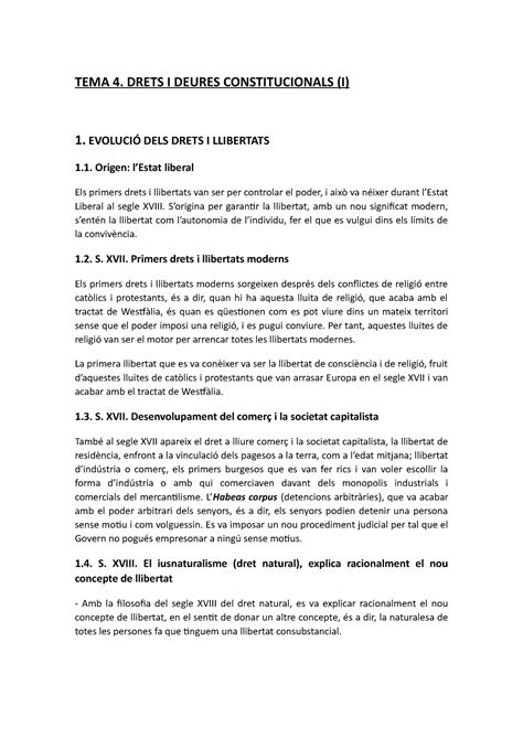 Tema 4 Drets I Deures Constitucionals TEMA 4 DRETS I DEURES