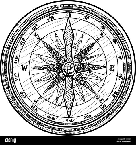 Compass Illustration Drawing Engraving Ink Line Art Vector Stock