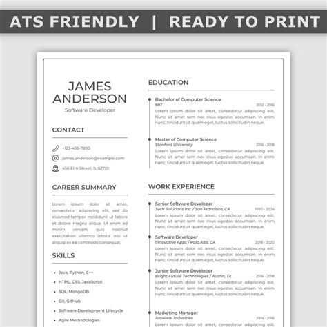 ATS Friendly Resume Template Word Canva Pages ATS Resume ATS Cv Template Executive