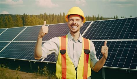 Premium Ai Image Smiling Solar Engineer With Solar Panels In Animated