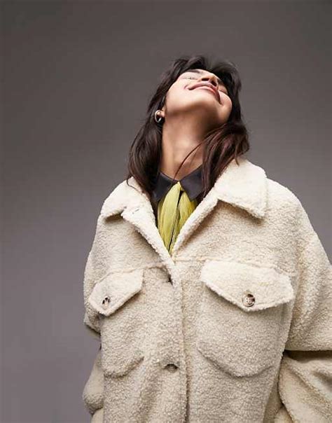 Topshop Oversized Borg Western Jacket In Cream Asos