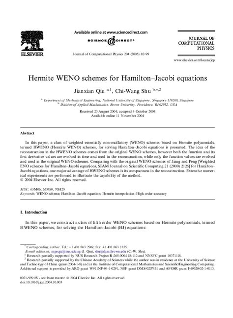 Pdf Hermite Weno Schemes For Hamiltonjacobi Equations On