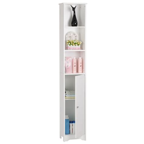 Zimtown 5 Shelf Restroom Furniture White Finish Slim Unit With Doors