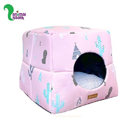 تشک و جای خواب لانه ای مربعی سه کاره سگ و گربه مدل کیوب صورتی برند