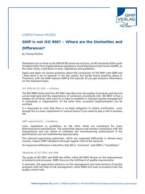 Gmp Vs Iso9001 Pdf Business