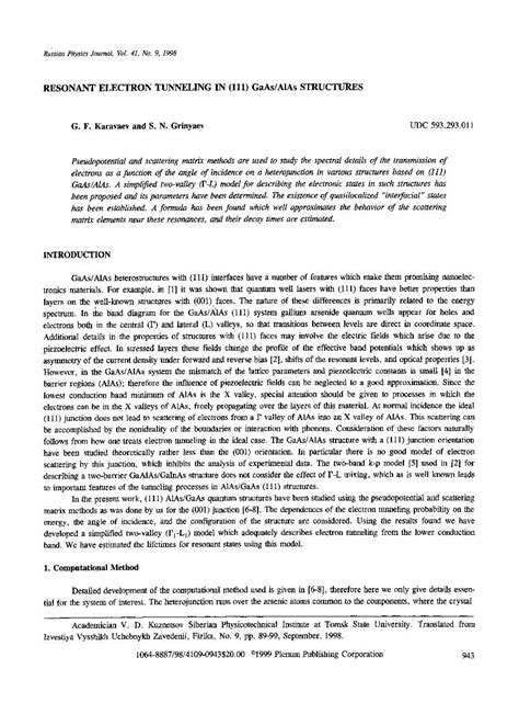 Pdf Resonant Electron Tunneling In 111 Gaas Alas Structures