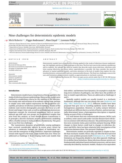 Pdf Nine Challenges For Deterministic Epidemic Models