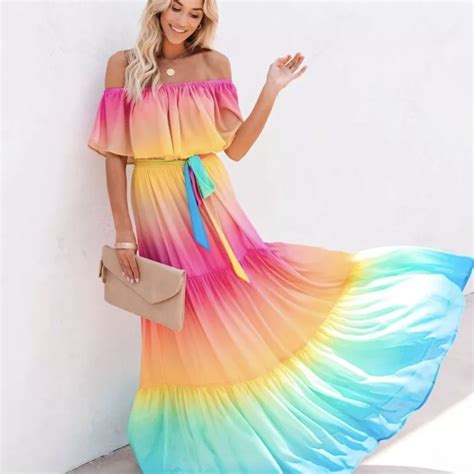 Nwt Rainbow Ombre Boho Maxi Summer Dress S Sm Med Boho Summer