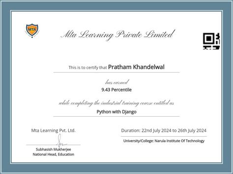 Django Python Webdevelopment Learning Certification Pratham Khandelwal
