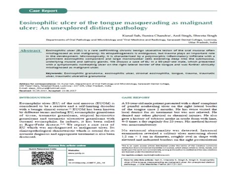 Eosinophilic Ulcer Of The Tongue Masquerading As Malignant Ulcer An