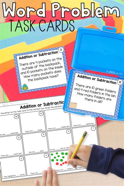 the word problem task cards for addition or subtraction are shown in