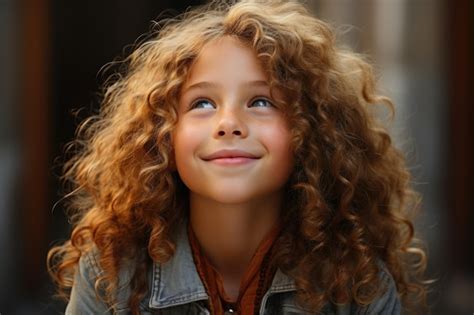 Premium Ai Image Joyful And Unconcerned Girl With Curly Hair Closed