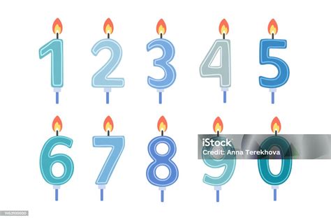 생일 축하 촛불 번호 세트입니다 푸른 색 벡터 평면 디자인 그림입니다 생일 케이크 초에 대한 스톡 벡터 아트 및 기타 이미지