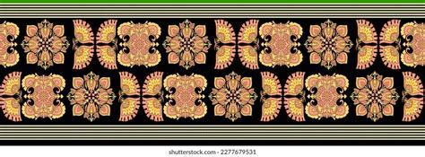 Traditional Motif Outline Boder Design Textile Stock Illustration