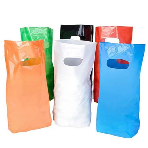 8.75” x12” Small Glossy Colored Plastic Bags with Die-cut Handles ...